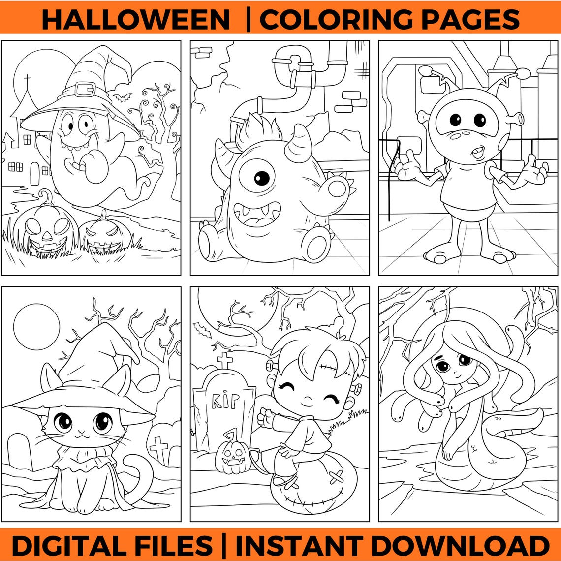 HALLOWEEN Coloring Pages, Instant Download, Halloween Coloring Pages ...