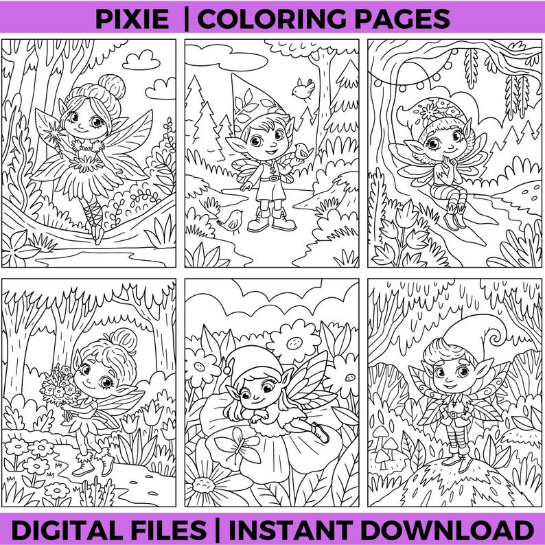 Pixie Coloring Pages, Whimsical Fairycore Forest (digital Download) - Etsy