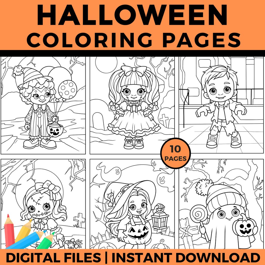 HALLOWEEN KIDS Coloring Pages, Instant Download, Halloween Coloring ...