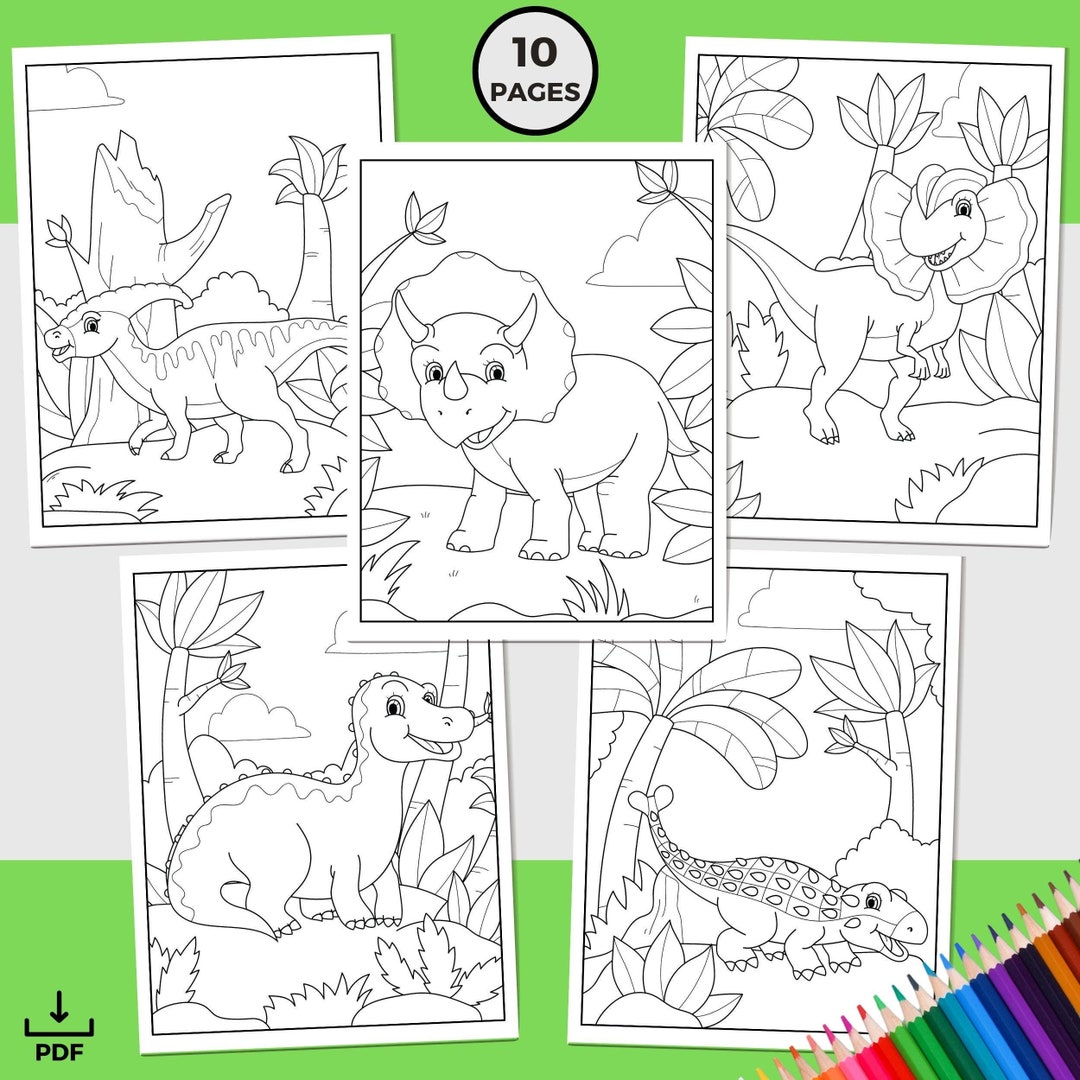 DINOSAUR Printable Coloring Pages, Instant Download, Kids Camp Coloring ...