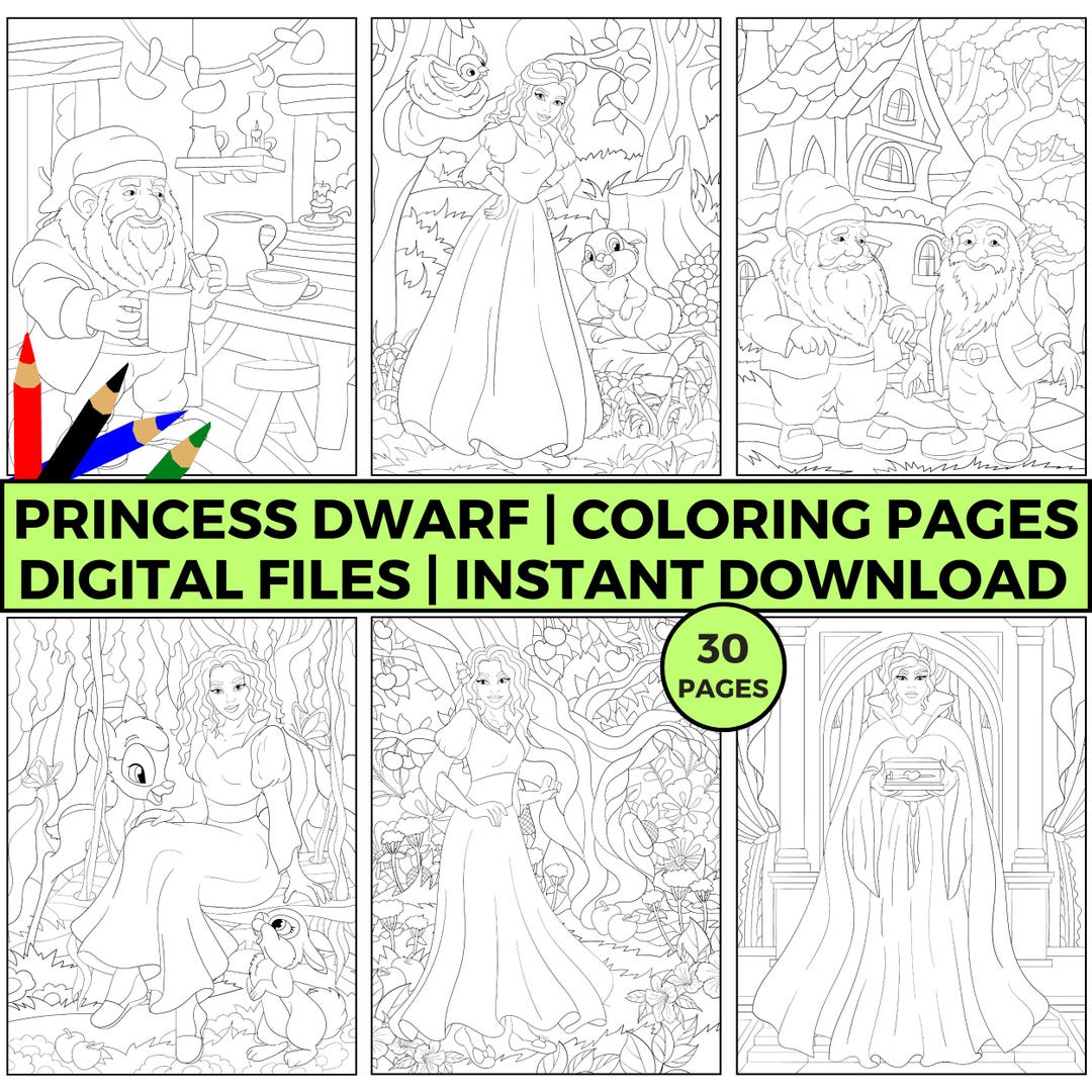 Princess and Dwarf Coloring Pages | Fairytale Printable Coloring Book ...