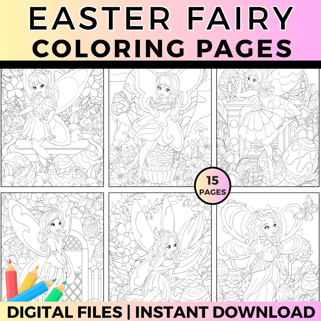 EASTER FAIRY Coloring Pages, Instant Download, Easter Coloring Pages ...