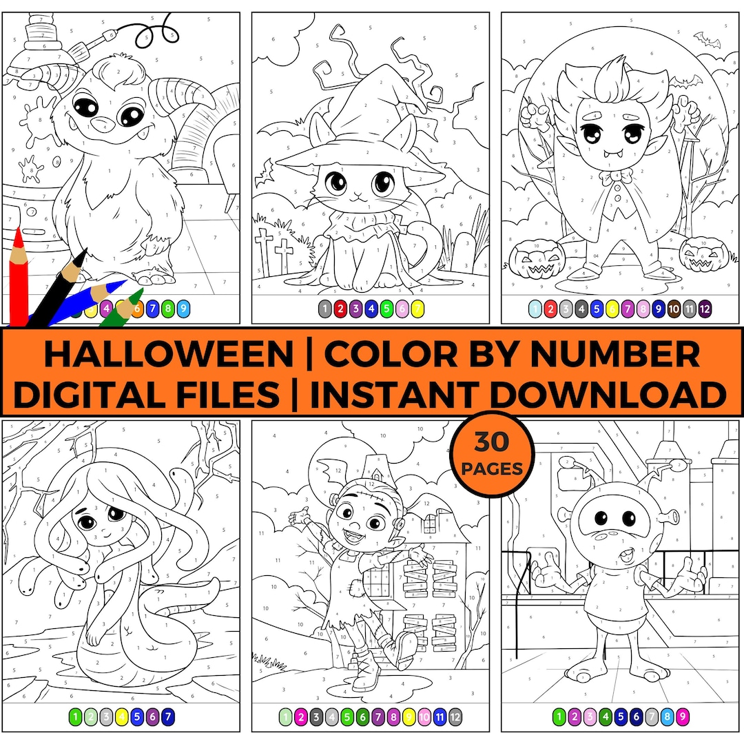 Halloween Color by Number Pages and Coloring Pages, Spooky Kids ...