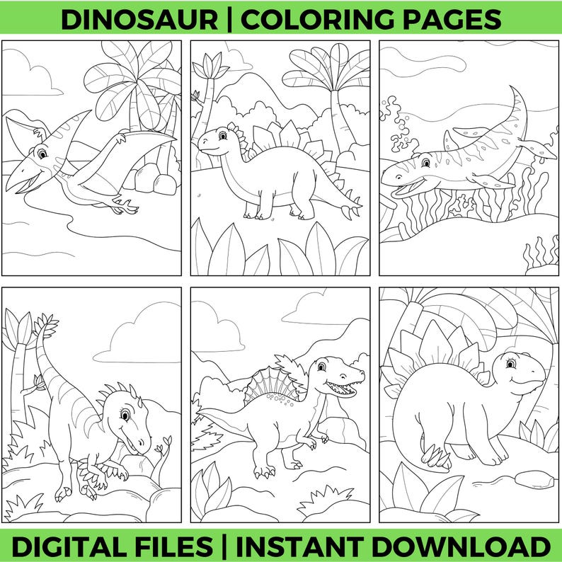DINOSAUR Printable Coloring Pages, Instant Download, Printable Dino ...
