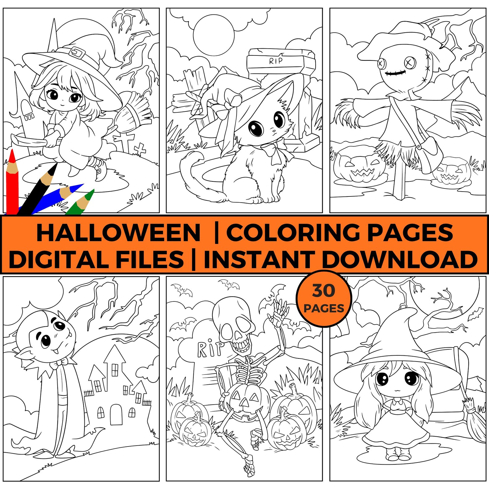HALLOWEEN Coloring Pages, Instant Download, Halloween Coloring Pages ...