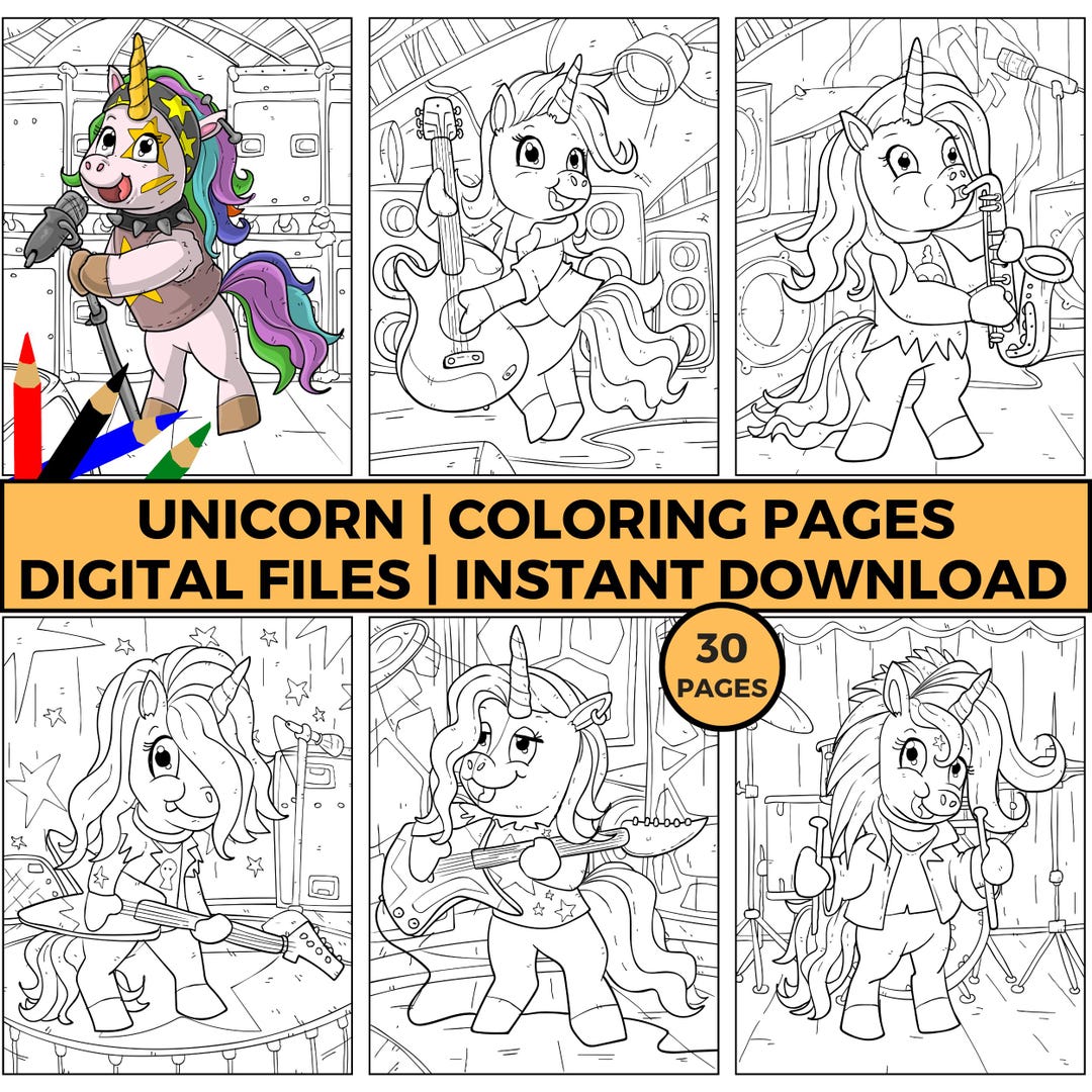 Rockstar Unicorn Coloring Pages | Fun Printable Unicorn Music Coloring ...