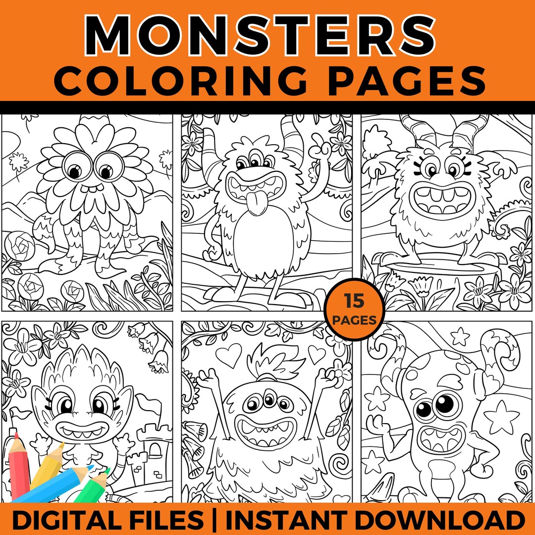MONSTERS Coloring Pages, Printable Cute and Silly Monster Coloring ...