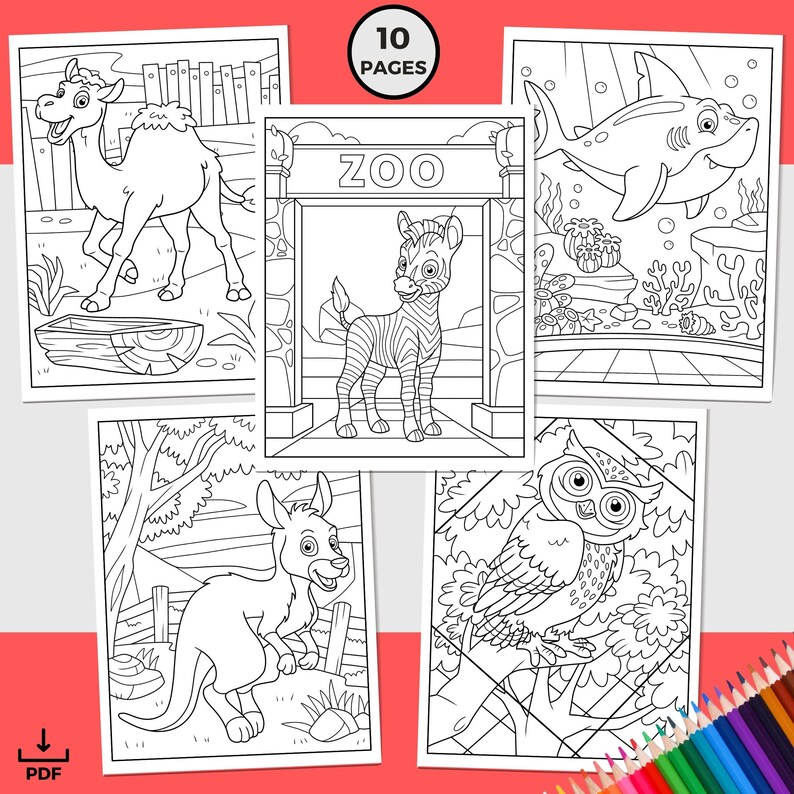 ZOO ANIMALS Coloring Pages, Instant Download, Kids Camp Coloring Pages ...