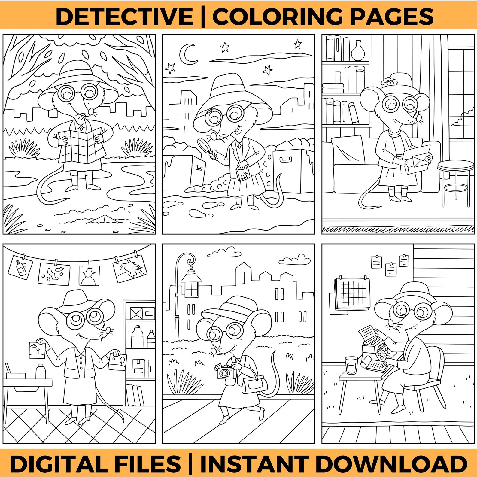 Detective Animals Coloring Pages for Kids, Printable Mystery-themed ...