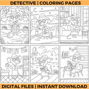 Detective Animals Coloring Pages for Kids, Printable Mystery-themed ...