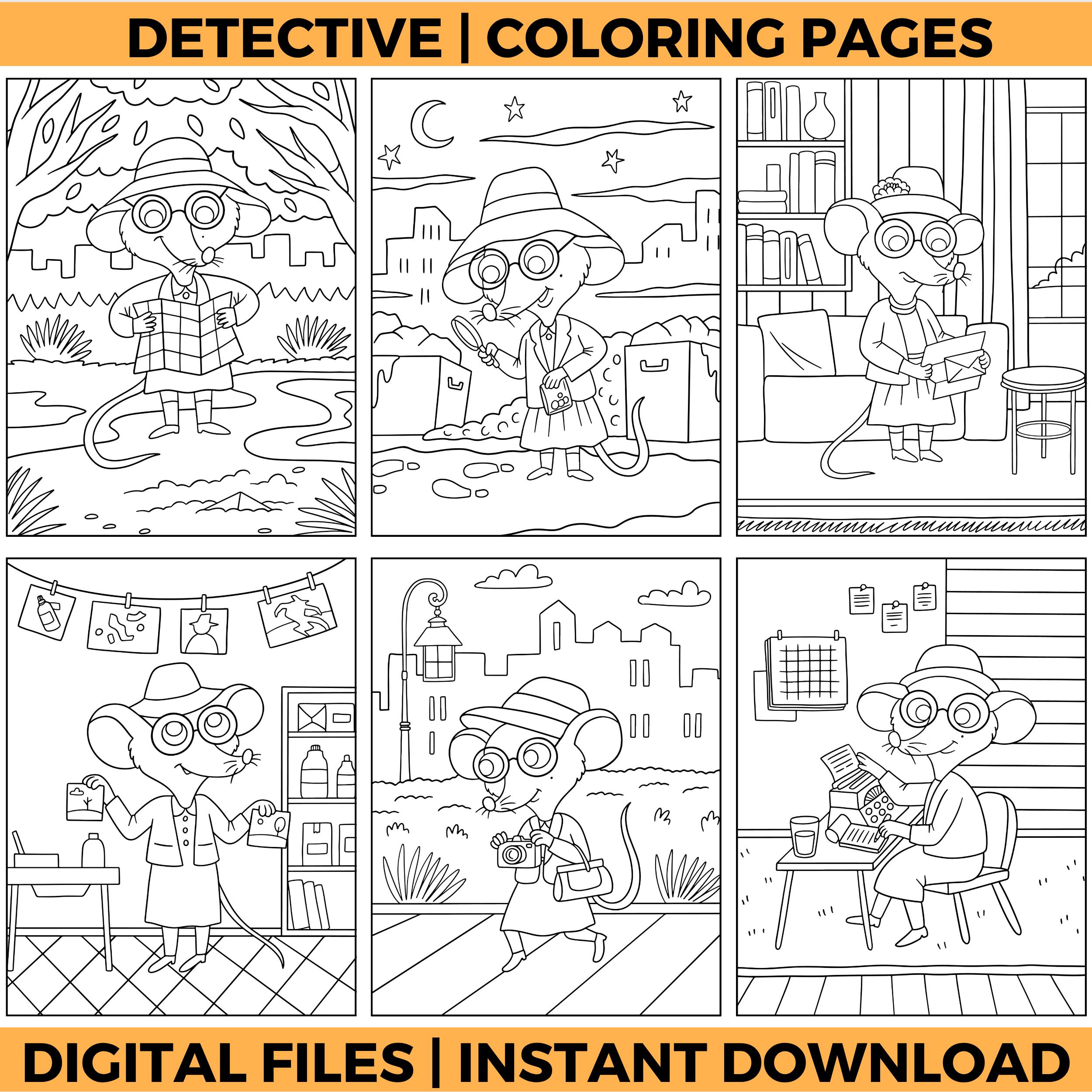 Detective Animals Coloring Pages for Kids, Printable Mystery-themed ...
