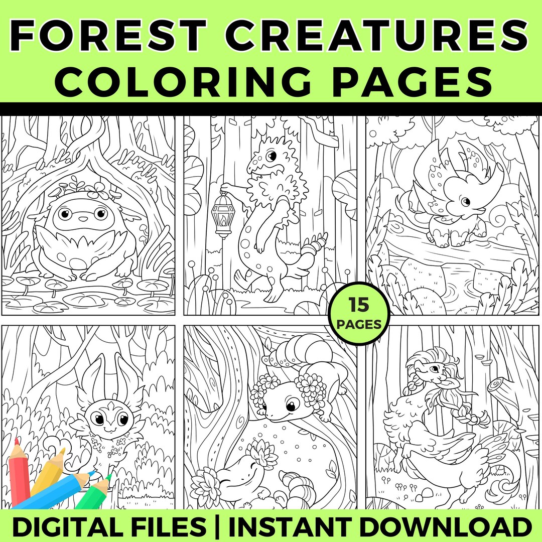 FOREST CREATURES Coloring Pages, Printable Woodland Fantasy Animals ...