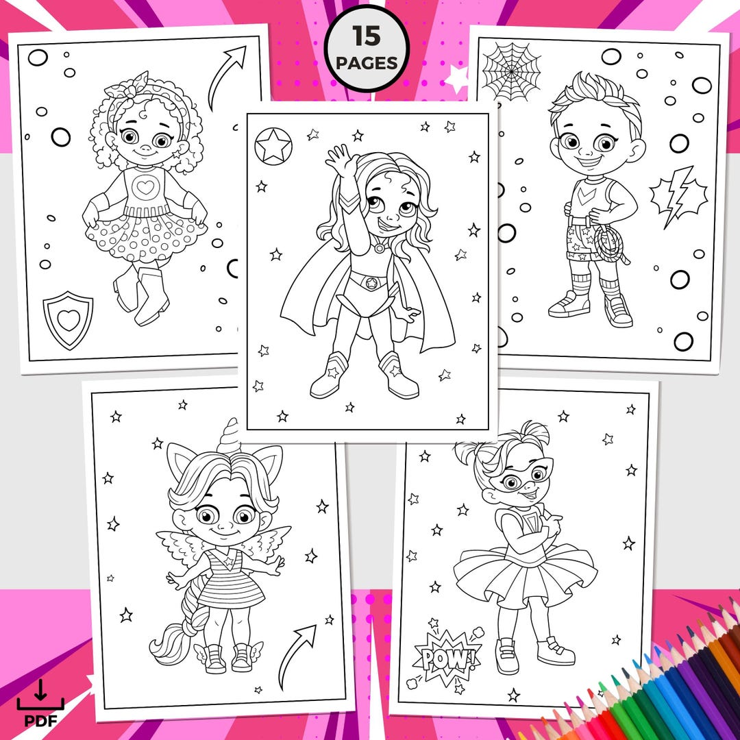 SUPERHERO Coloring Pages, Instant Download, KIDS SUPERHERO Coloring ...