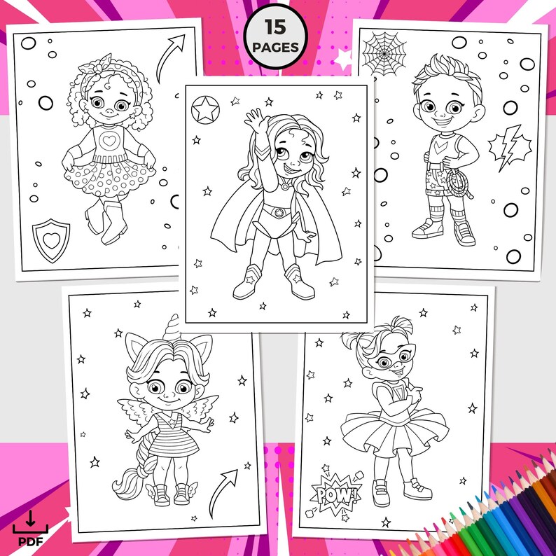 SUPERHERO Coloring Pages, Instant Download, KIDS SUPERHERO Coloring ...