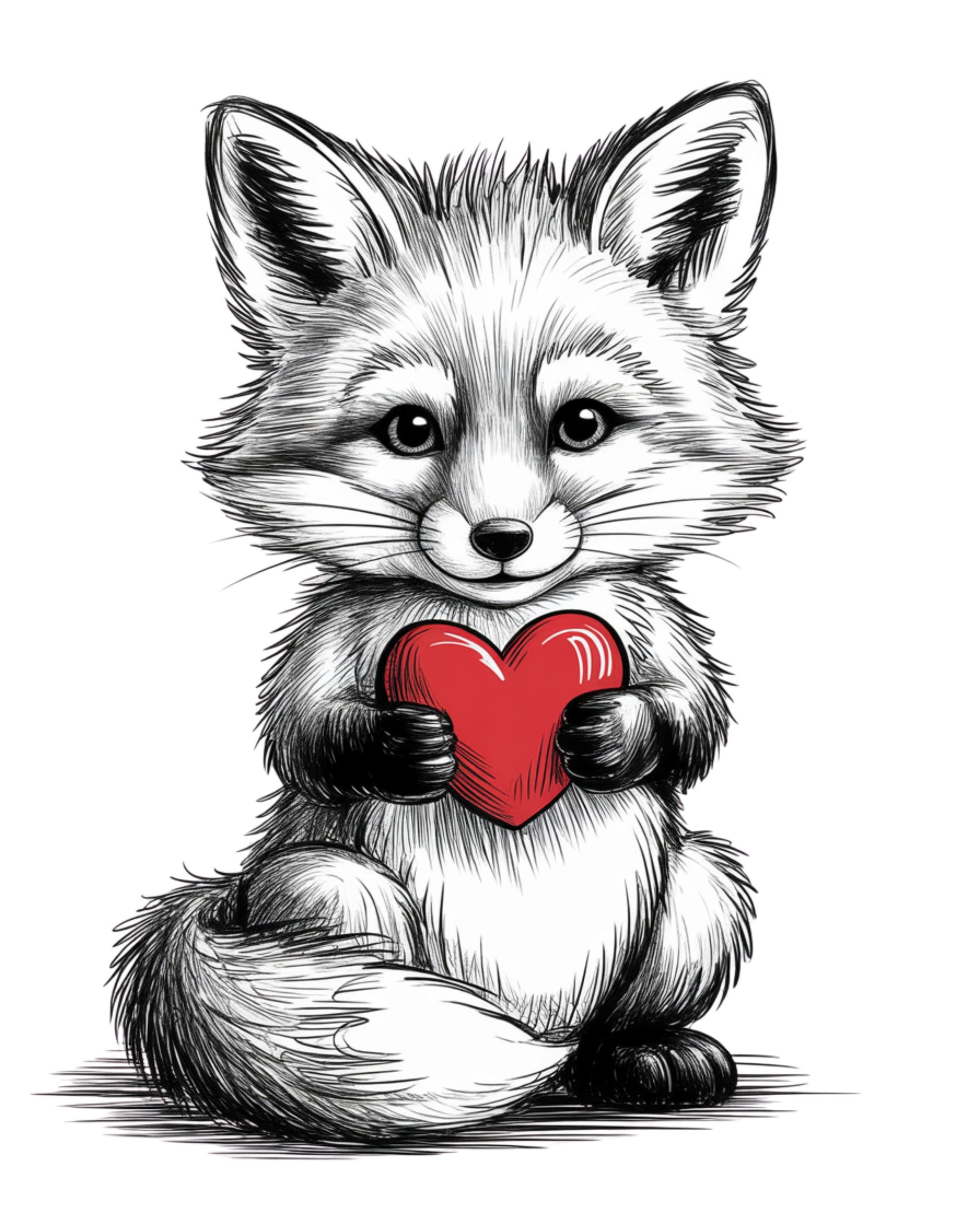 Animals Holding Valentine Heart | Pencil Sketch Clipart 5 Jpgs - Etsy