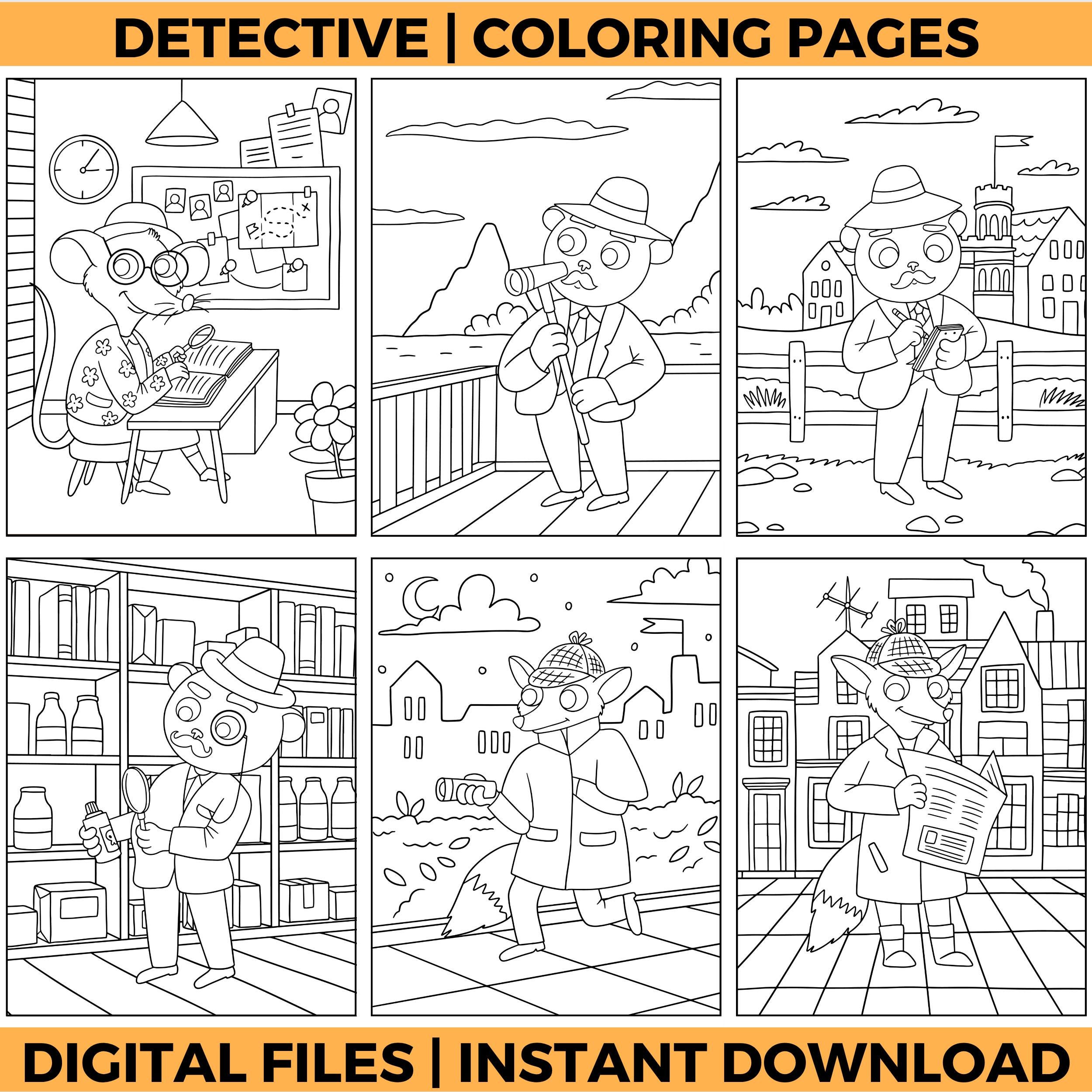 Detective Animals Coloring Pages for Kids, Printable Mystery-themed ...