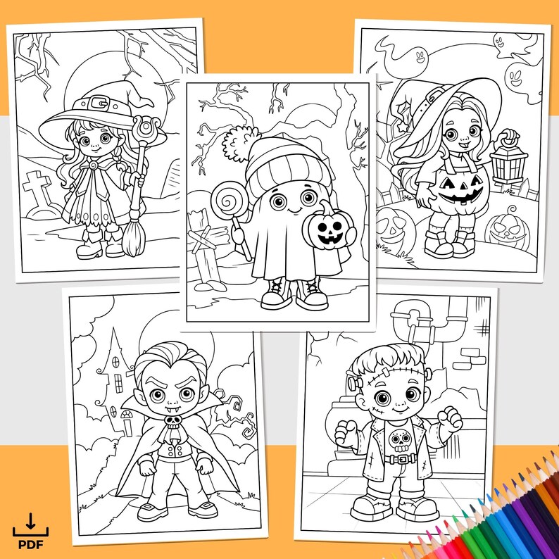 HALLOWEEN KIDS Coloring Pages, Instant Download, Halloween Coloring ...