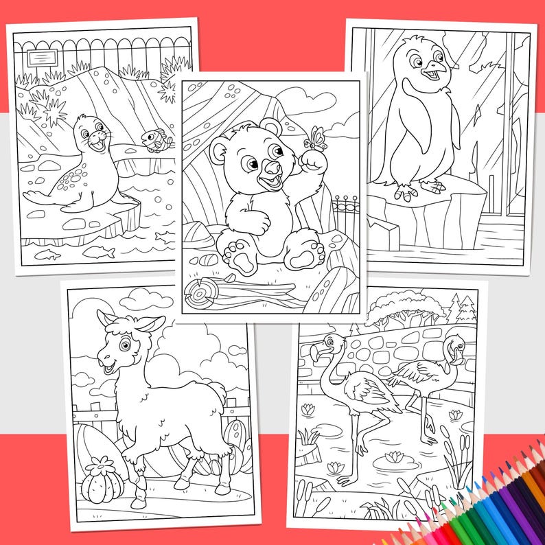 ZOO ANIMALS Coloring Pages, Instant Download, Kids Camp Coloring Pages ...