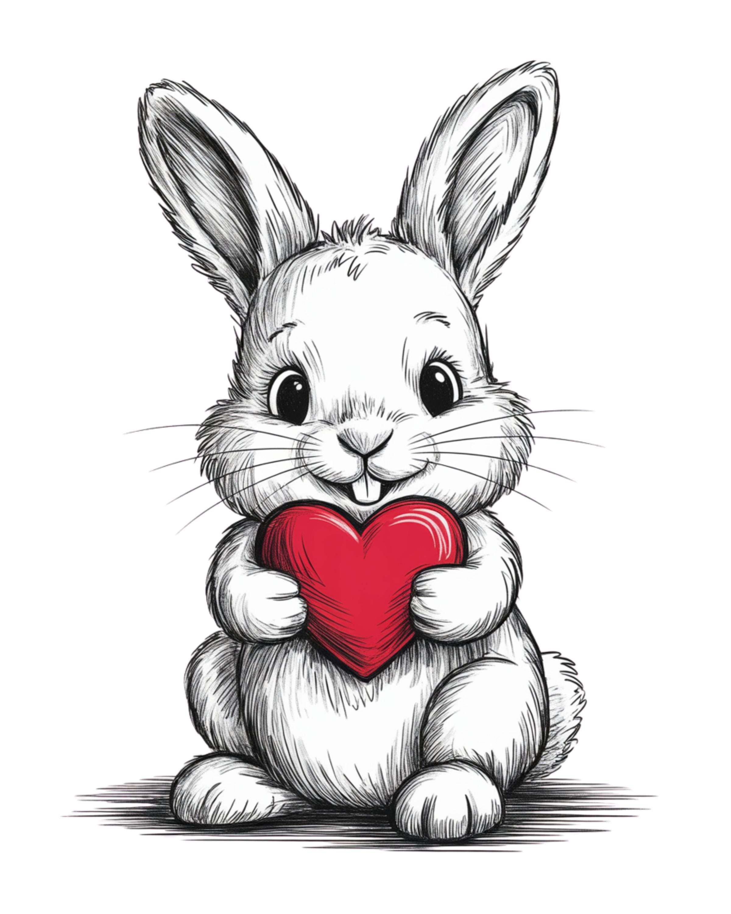Animals Holding Valentine Heart | Pencil Sketch Clipart 5 Jpgs - Etsy
