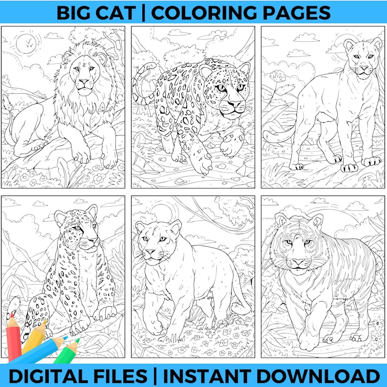 Big Cat Coloring Pages, Tiger, Lion, Panther, Cheetah and Leopard ...