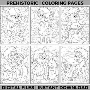 Cave Man Coloring Page for Kids, Printable Prehistoric Activity Sheet ...