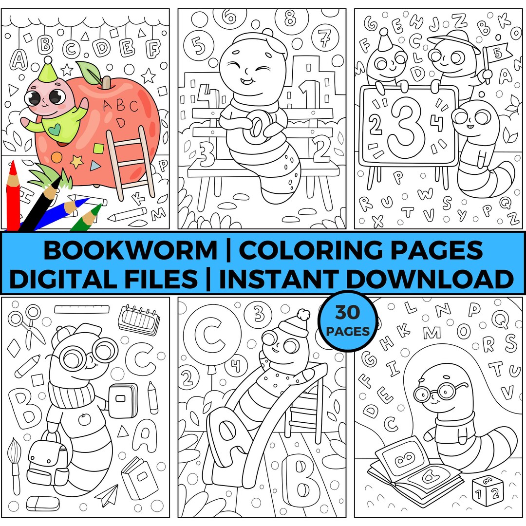 Bookworm Alphabet Coloring Page | Educational Printable for Kids | Fun ...