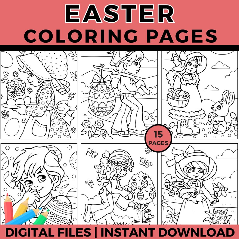 EASTER KIDS Coloring Pages, Instant Download, Easter Coloring Pages ...