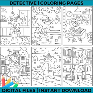 Detective Animals Coloring Pages for Kids, Printable Mystery-themed ...