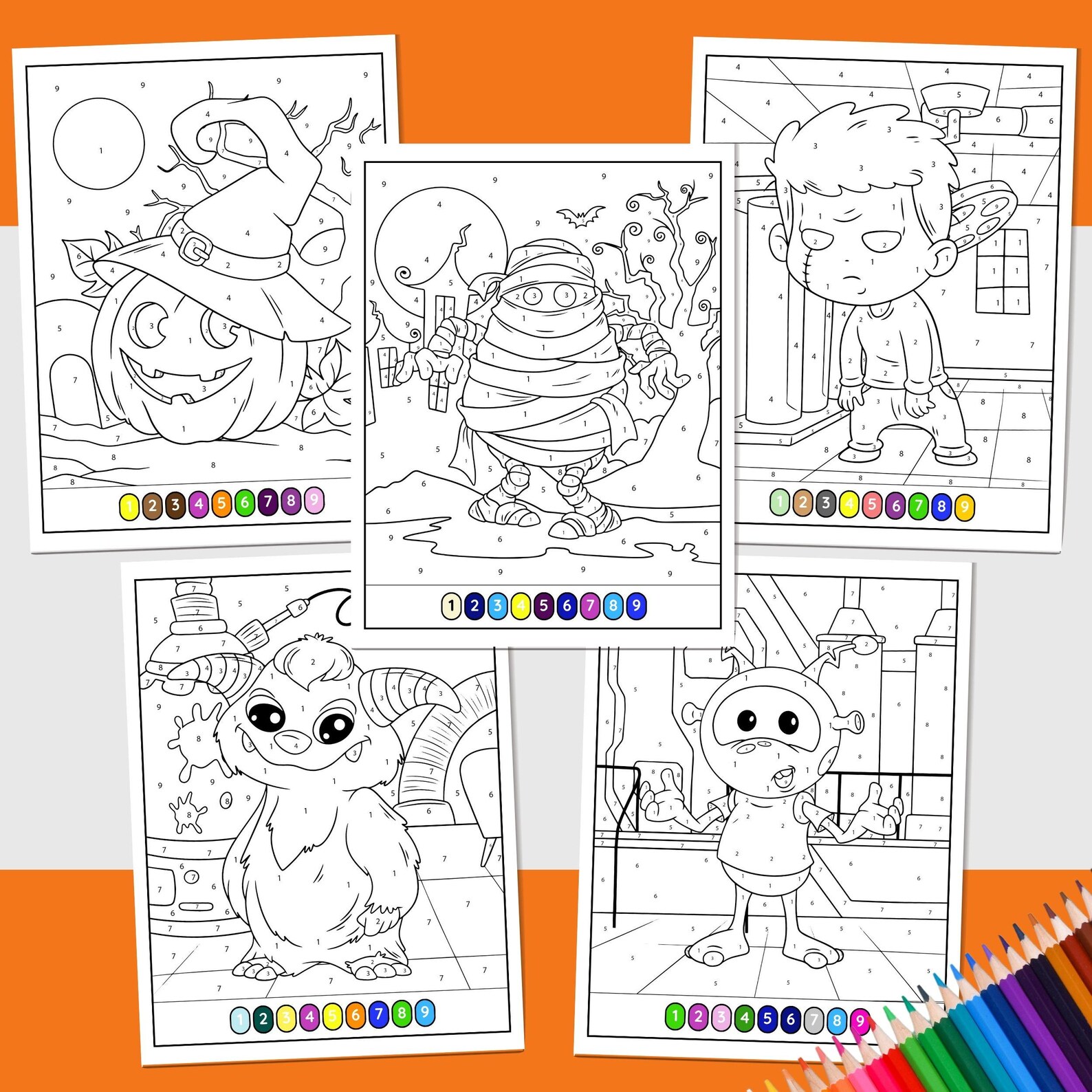 HALLOWEEN COLOR by NUMBER, Instant Download, Halloween Coloring Pages ...