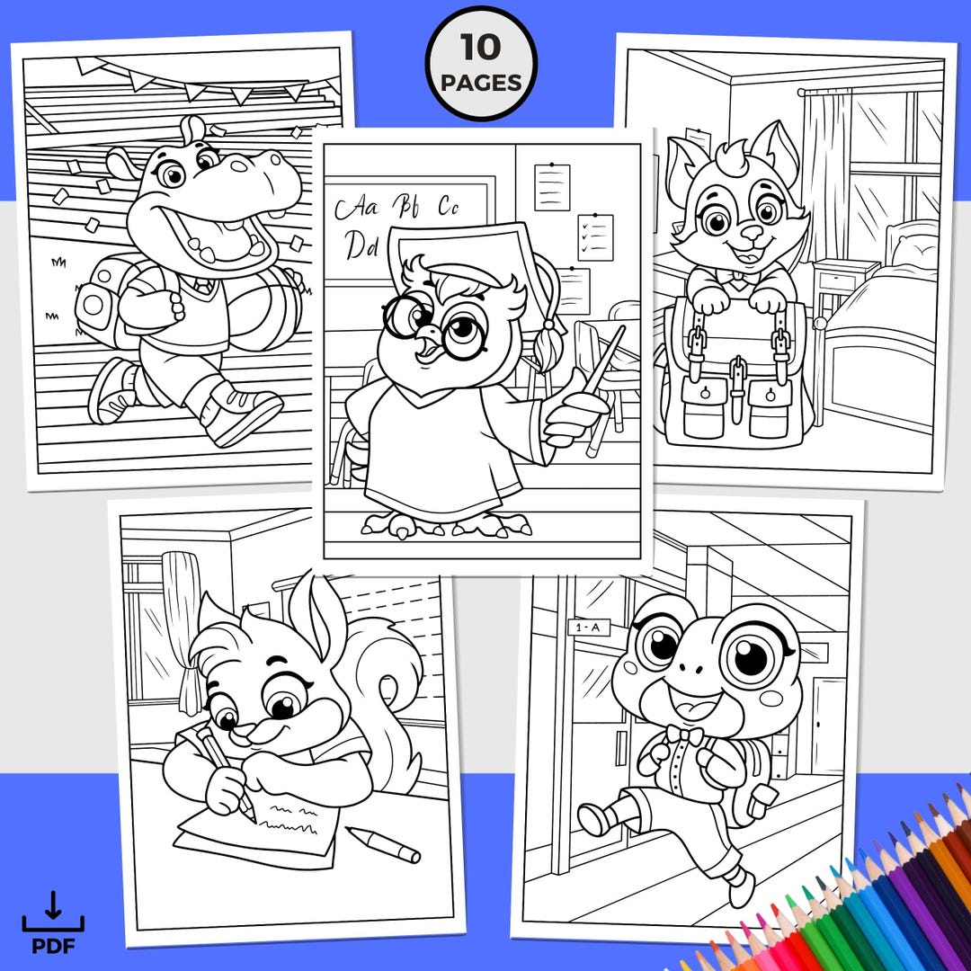 BACK to SCHOOL ANIMALS Coloring Pages, Instant Download, Back to School ...