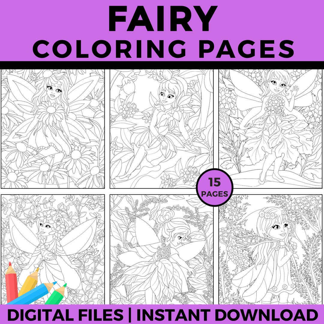 Whimsical Flower Fairy Coloring Pages, Printable Fairy Garden Coloring ...