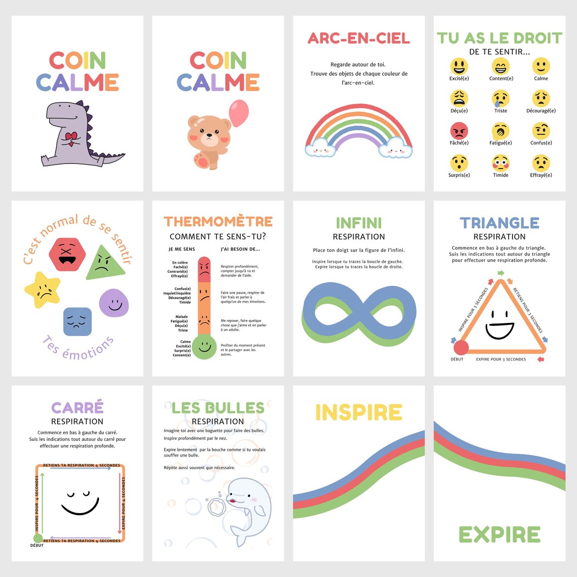 Set of 17 CALMING CORNER POSTERS, Printable Feelings Chart, Breathing ...