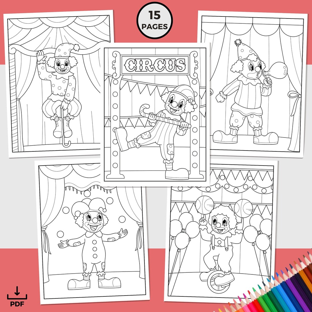 CIRCUS Coloring Pages, Instant Download, Clown Coloring Pages, Fun ...
