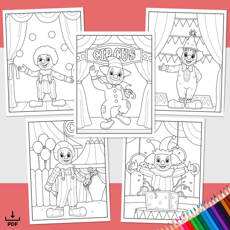 CIRCUS Coloring Pages, Instant Download, Clown Coloring Pages, Fun ...