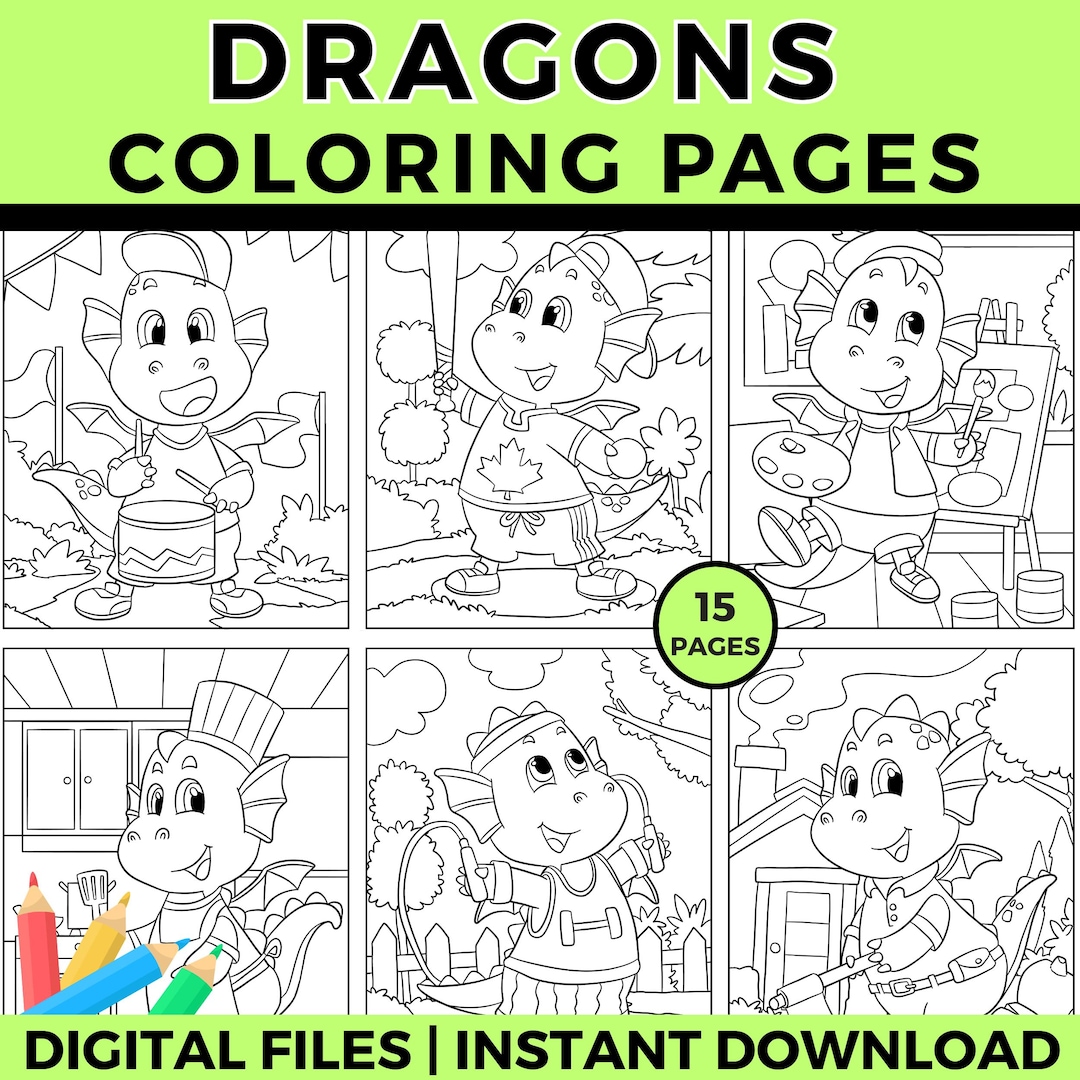 DRAGONS Coloring Pages for Kids, Printable Fantasy Dragon Activity ...