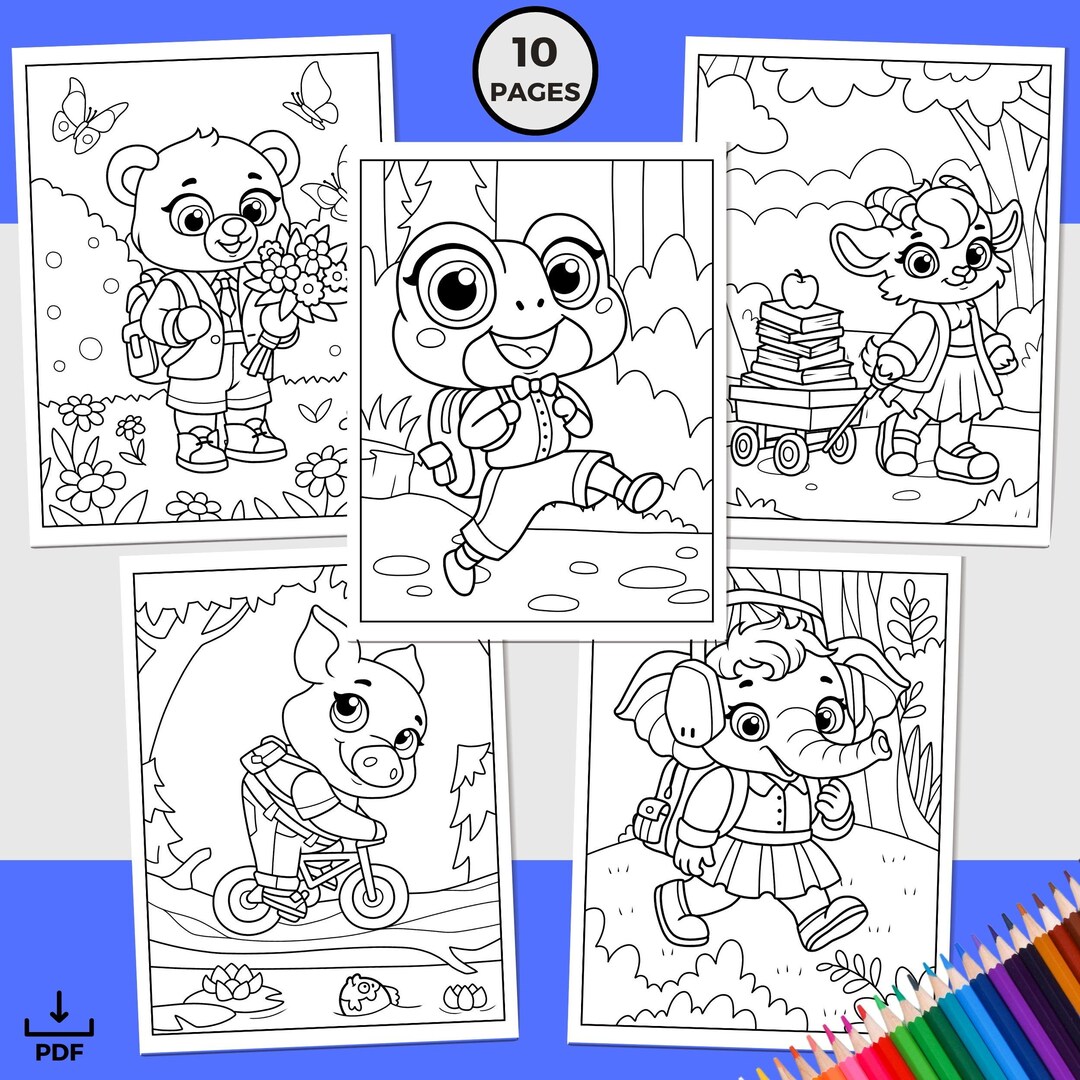 BACK to SCHOOL ANIMALS Coloring Pages, Instant Download, Back to School ...