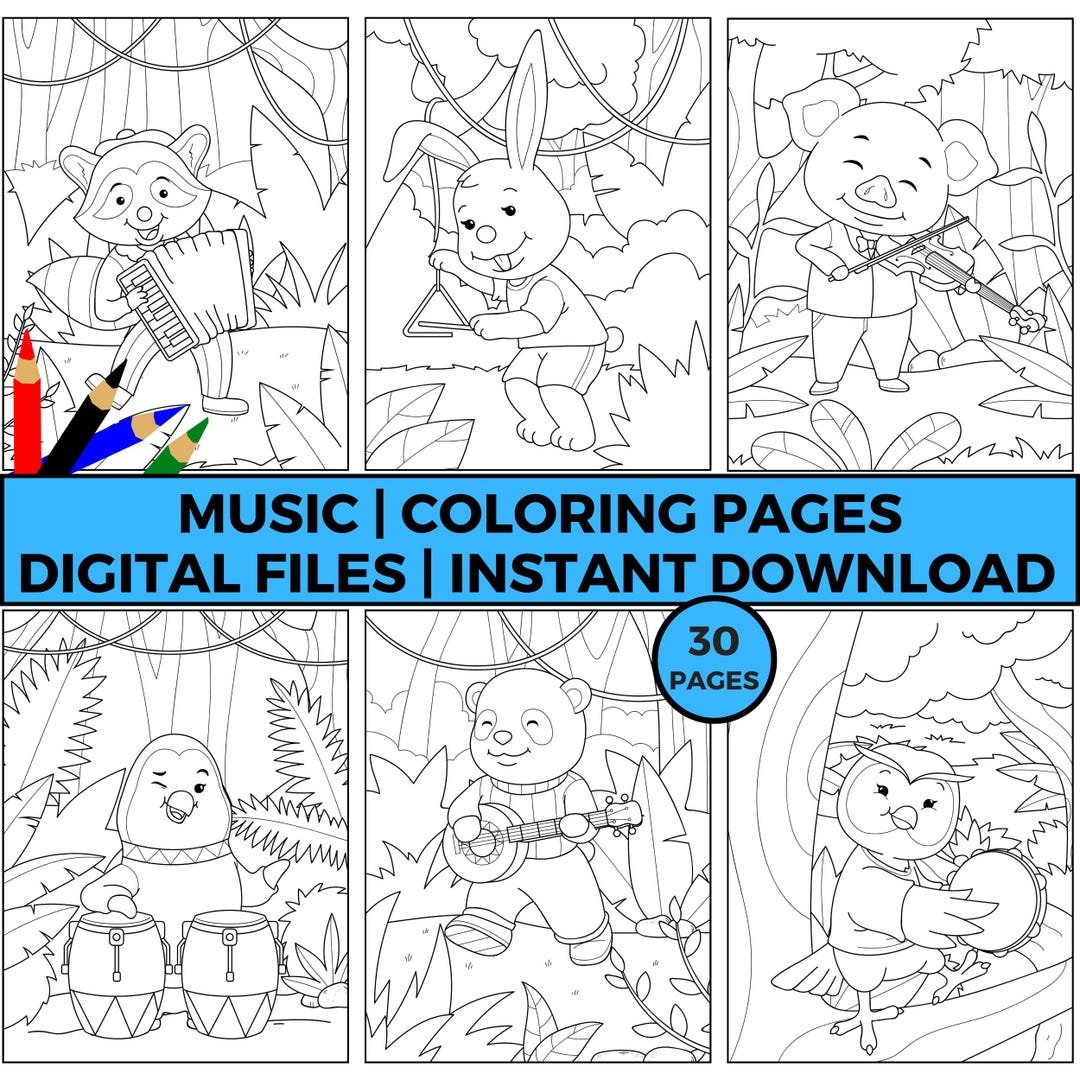 Musical Animals Coloring Pages - Instant Download - Etsy