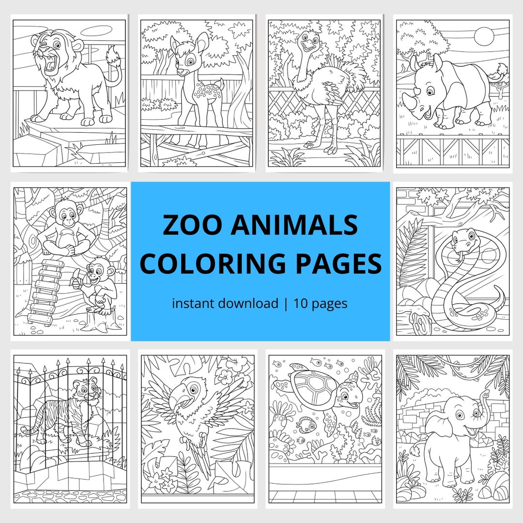 ZOO ANIMALS Coloring Pages, Instant Download, Kids Camp Coloring Pages ...