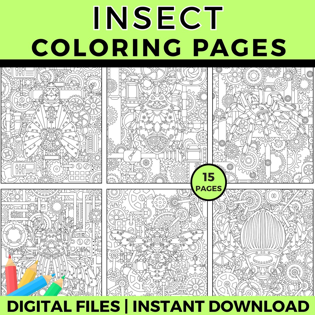 Steampunk Insect Coloring Pages, Printable Bug and Beetle Art With ...
