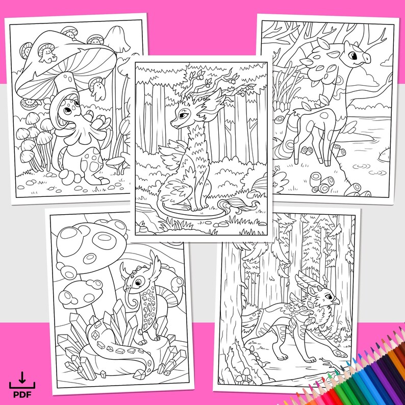 FOREST CREATURES Coloring Pages, Instant Download, Fairy Coloring Pages ...