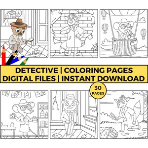 Detective Animals Coloring Pages for Kids, Printable Mystery-themed ...