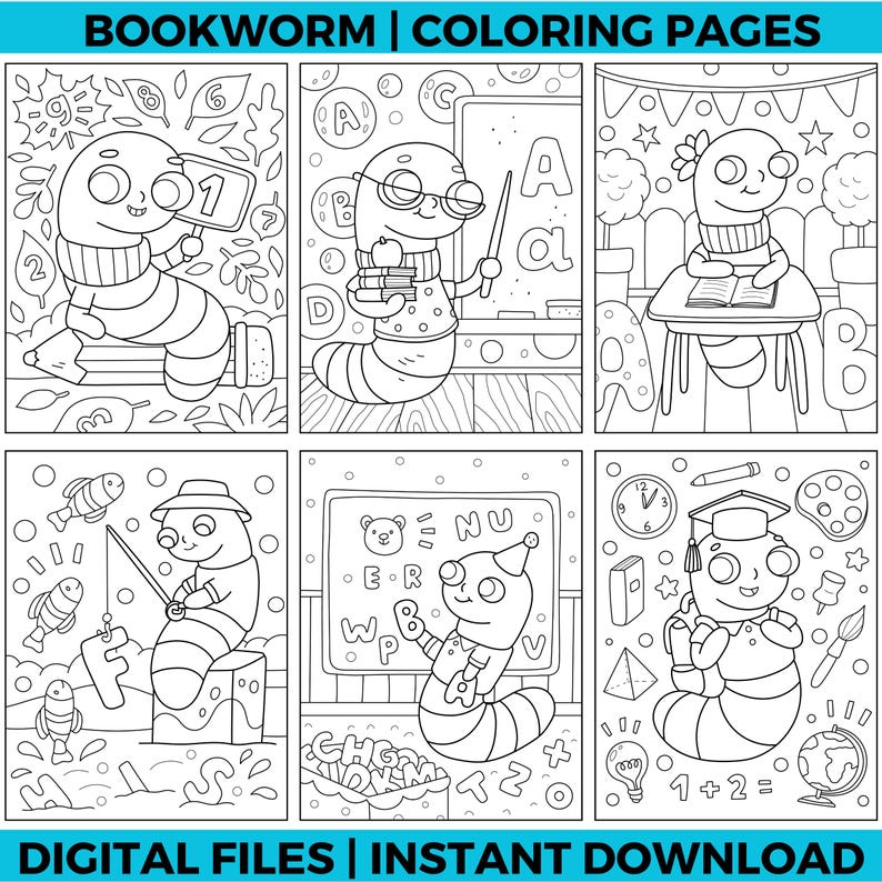 Bookworm Alphabet Coloring Page | Educational Printable for Kids | Fun ...