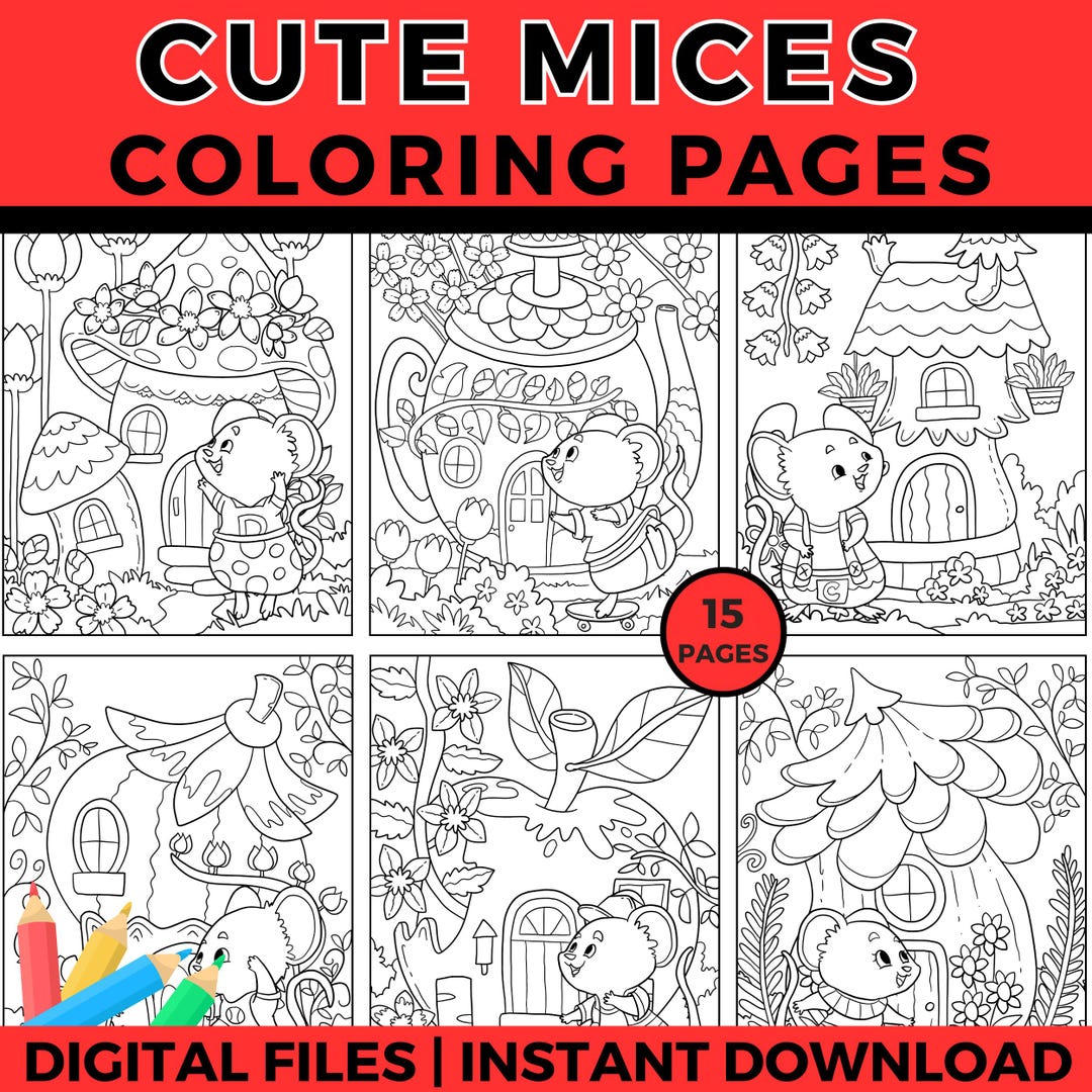 MICE and HOUSE Coloring Pages for Kids, Cute Mouse Printable Activity ...