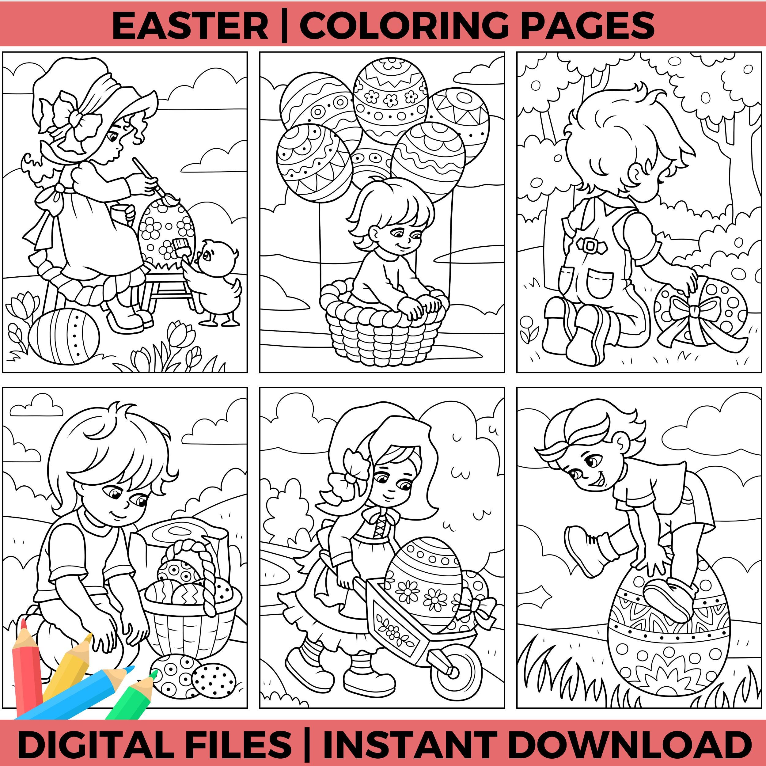 EASTER KIDS Coloring Pages, Instant Download, Easter Coloring Pages ...