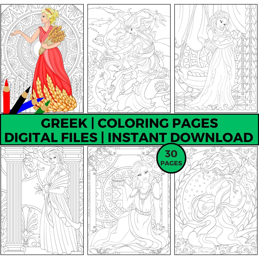 Greek Goddess Coloring Pages, Mythology-inspired Printable for Adults ...