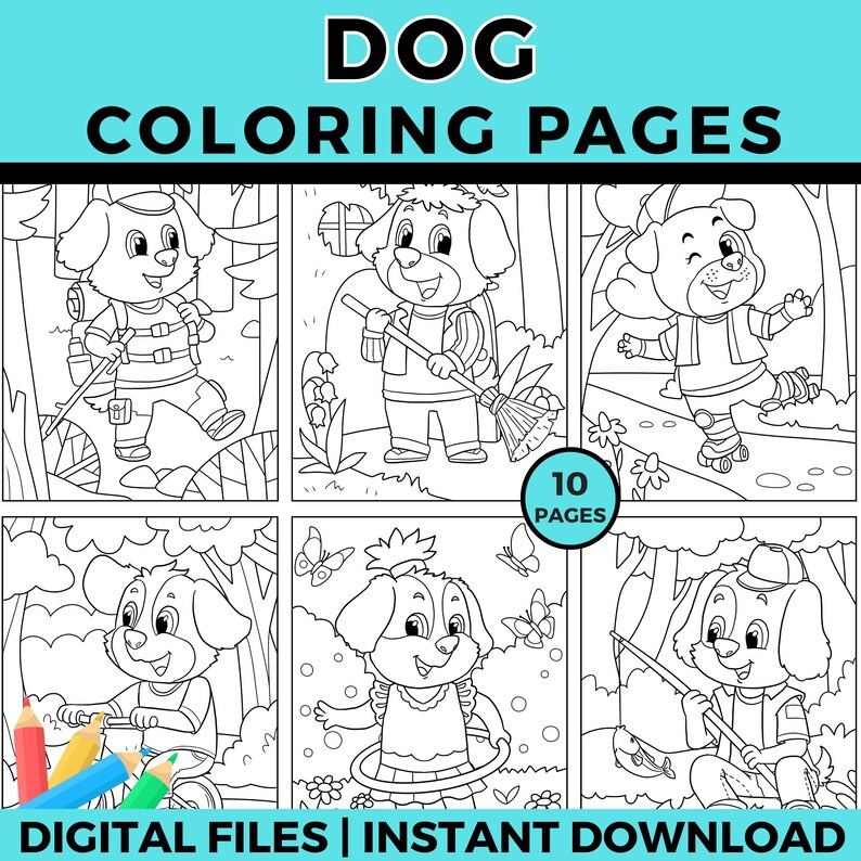 CUTE DOGS Coloring Pages, Instant Download, Pups Lovers Coloring Pages ...