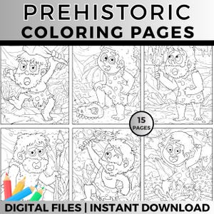 Cave Man Coloring Page for Kids, Printable Prehistoric Activity Sheet ...