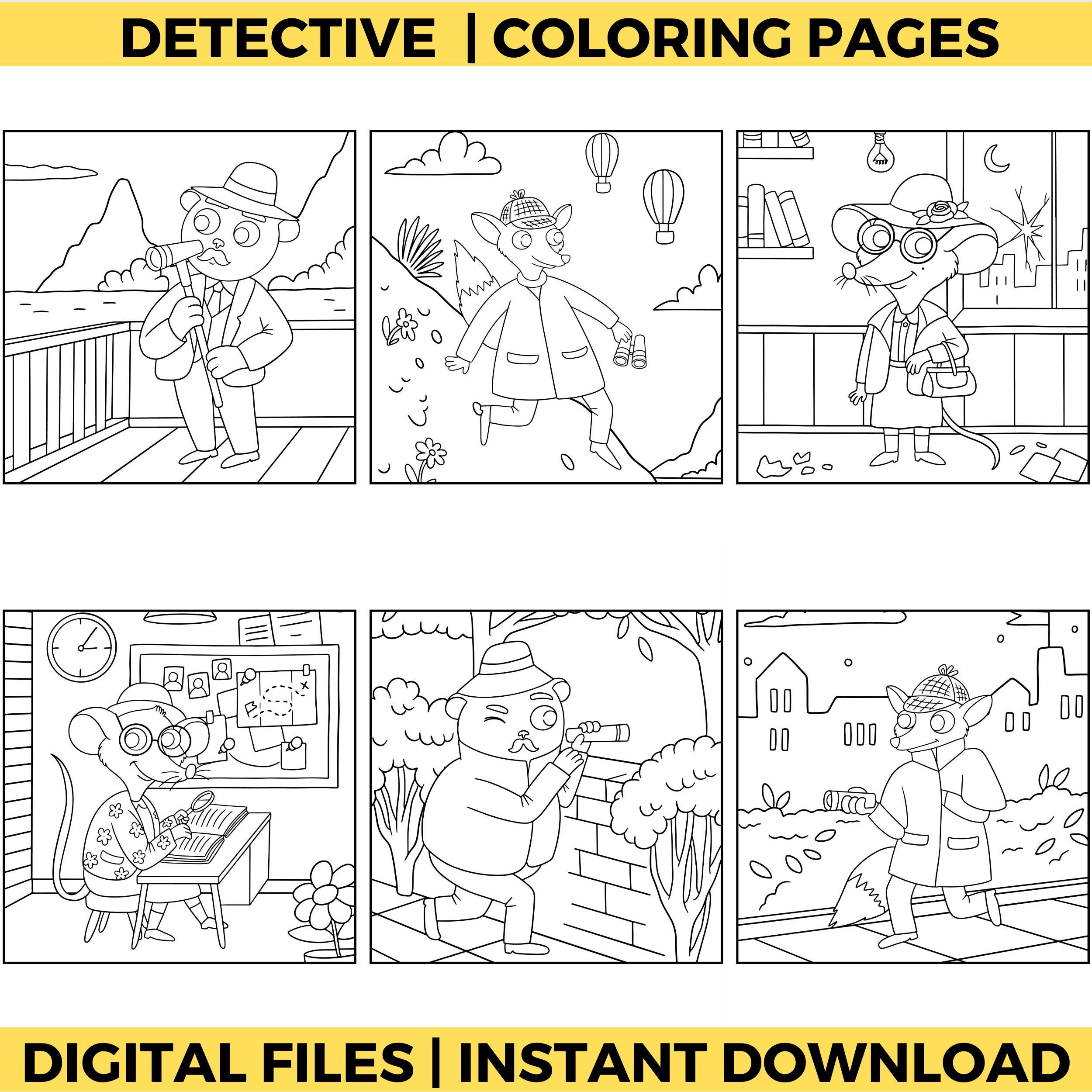 Detective Animals Coloring Pages for Kids, Printable Mystery-themed ...