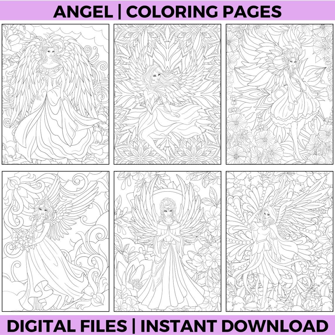 Angels Coloring Pages for Kids and Adults | Printable Angel Coloring ...