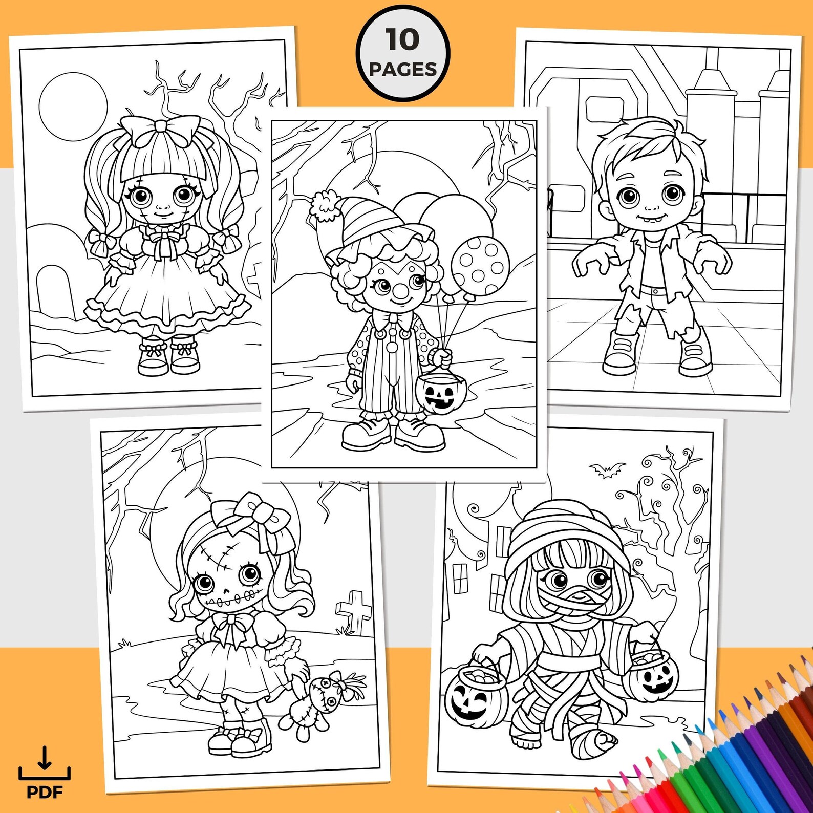 HALLOWEEN KIDS Coloring Pages, Instant Download, Halloween Coloring ...